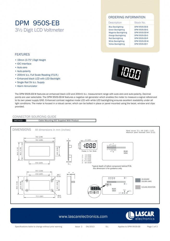 DPM 950S-EB-W technical documentation page 1
