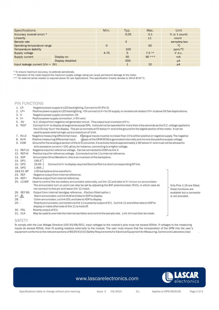 DPM 950S-EB-W technical documentation page 2