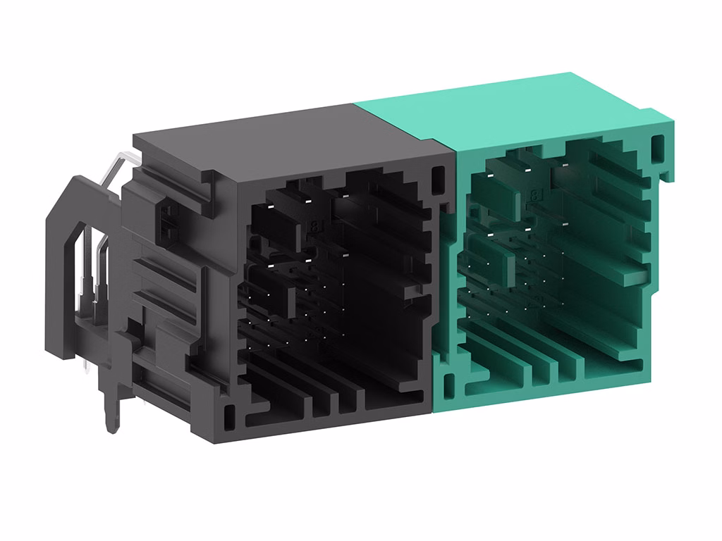 stAK50h 3 Bay Right-Angle Hybrid Header, 86 Circuits, Bay 1: 32 Circuits/Key 2/Blue; Bay 2: 27 Circuits/Key 2/Green; Bay 3: 27 Circuits/Key 1/Black; Tube