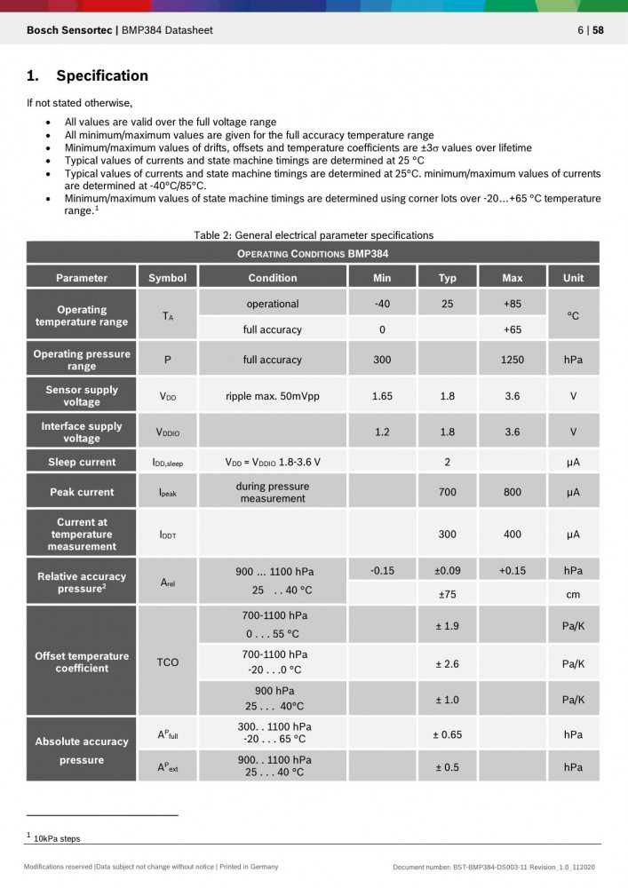 BMP384 datasheet page 6