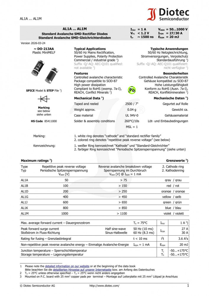 DIOTEC AL1D datasheet page 1