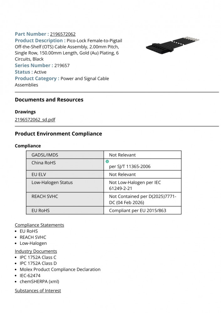 MOLEX 2196572062 product drawing, page 1