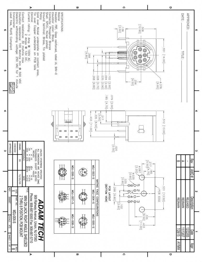 ADAM TECH MDJ-00X-S Mini DIN jack family drawing preview