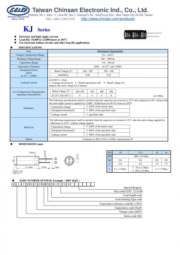 Chinsan KJ series datasheet page 1