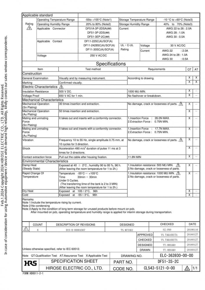 HRS DF51-3S-2C specification sheet preview