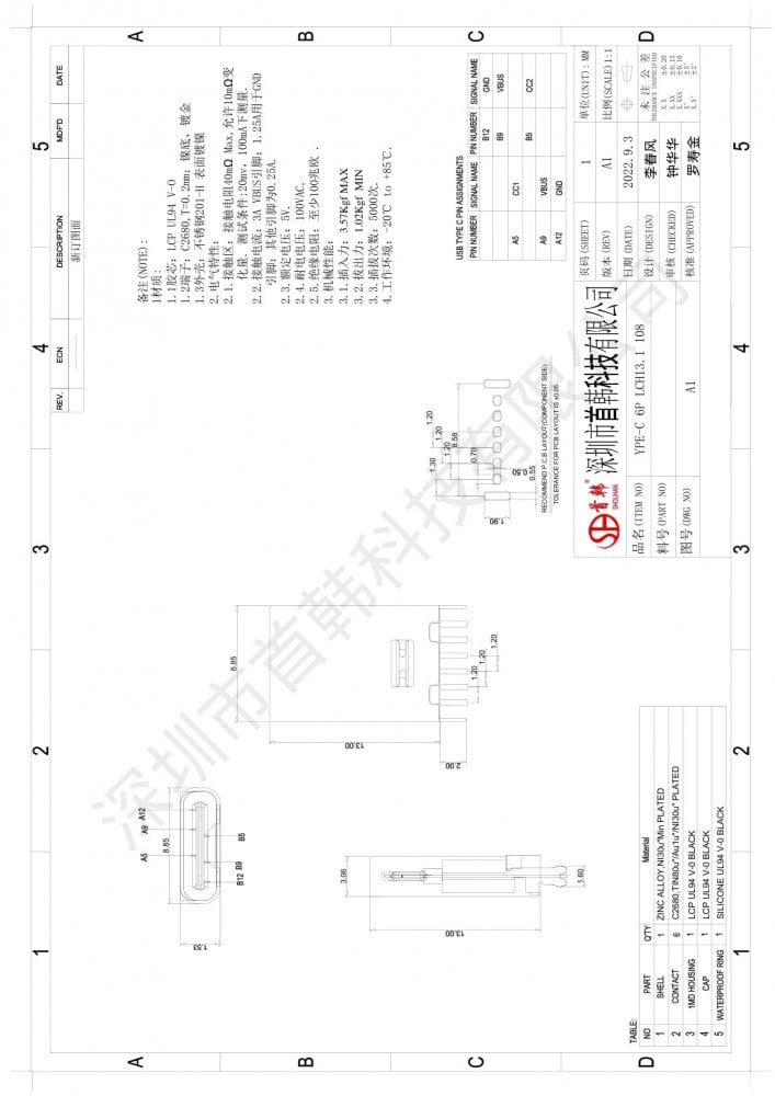 TYPE-C 6P LCH13.1 108 specification page 1