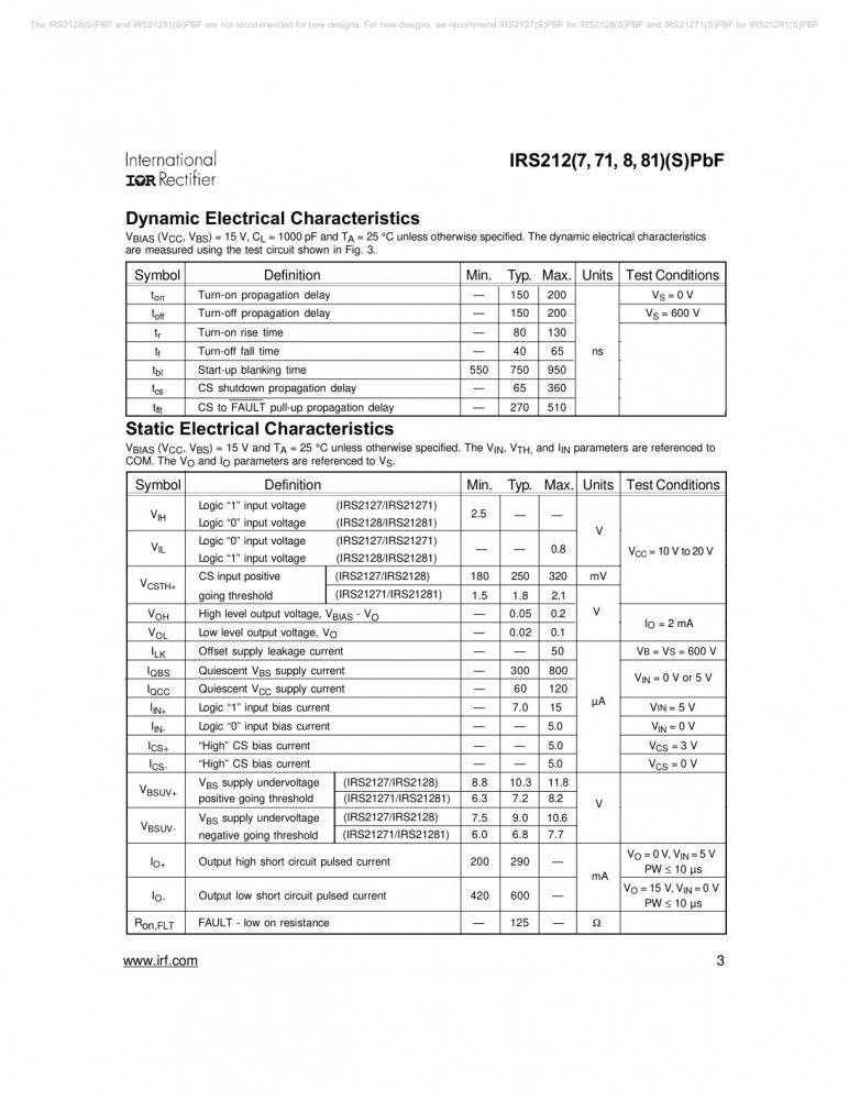 IRS2127 datasheet page 3
