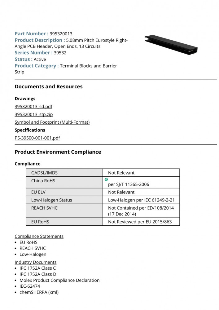Molex 395320013 technical document image, page 1
