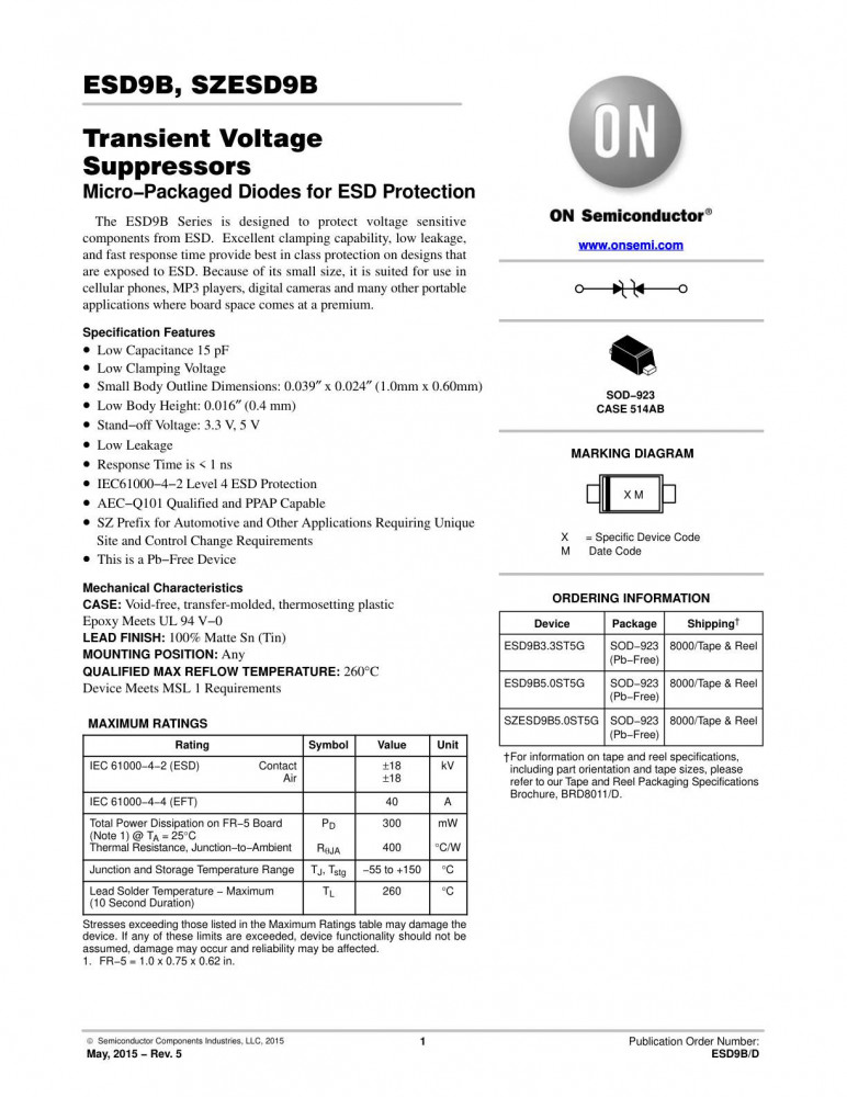 ESD9B5.0ST5G datasheet page 1