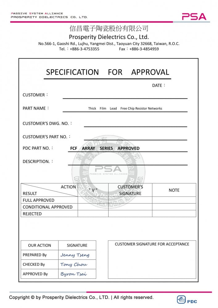 PSA FCF array datasheet page 1