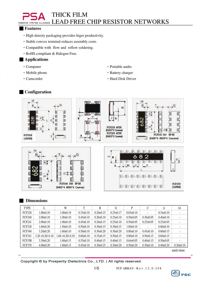 PSA FCF array datasheet page 2