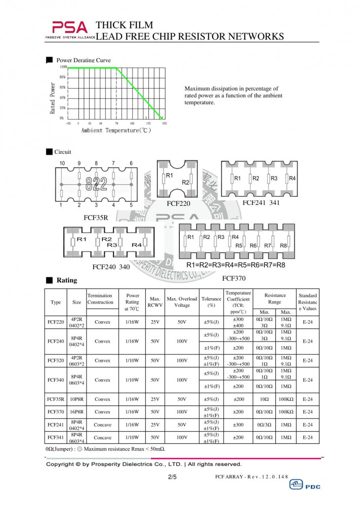 PSA FCF array datasheet page 3