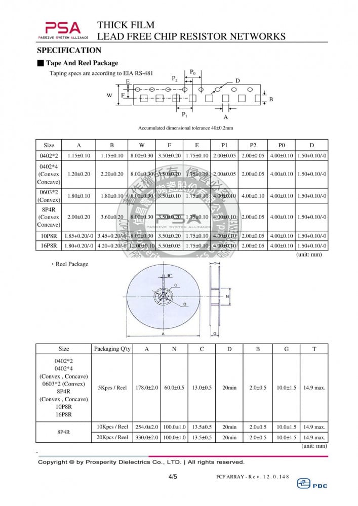 PSA FCF array datasheet page 5