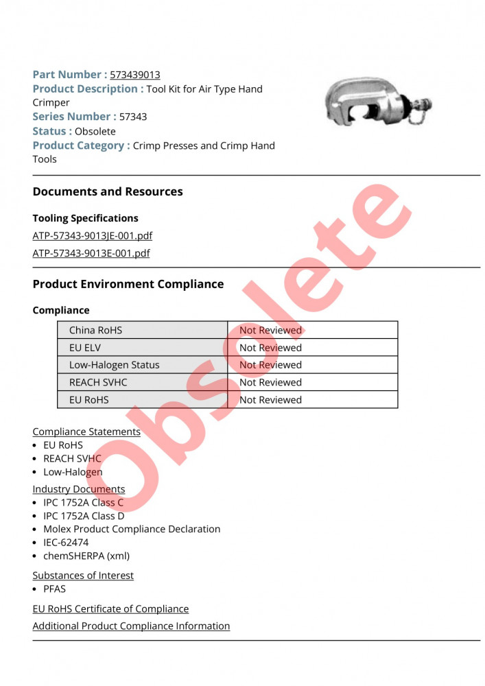 Tooling document page 1 for product 573439013