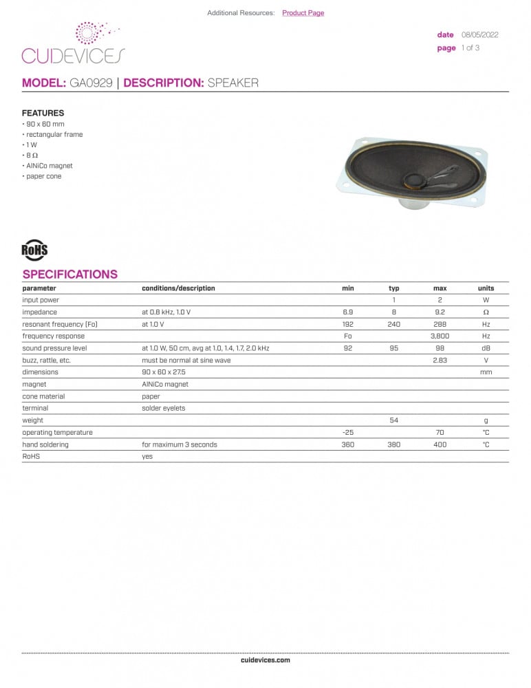 GA0929 datasheet page 1