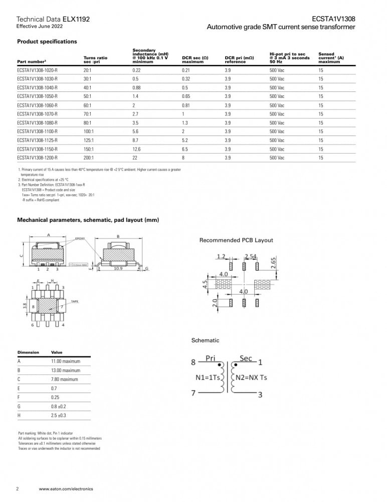 ECSTA1V1308 electrical specifications