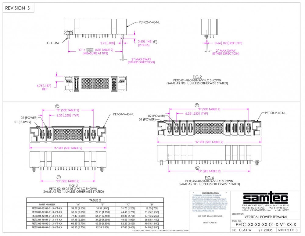 Samtec PETC technical drawing page 2