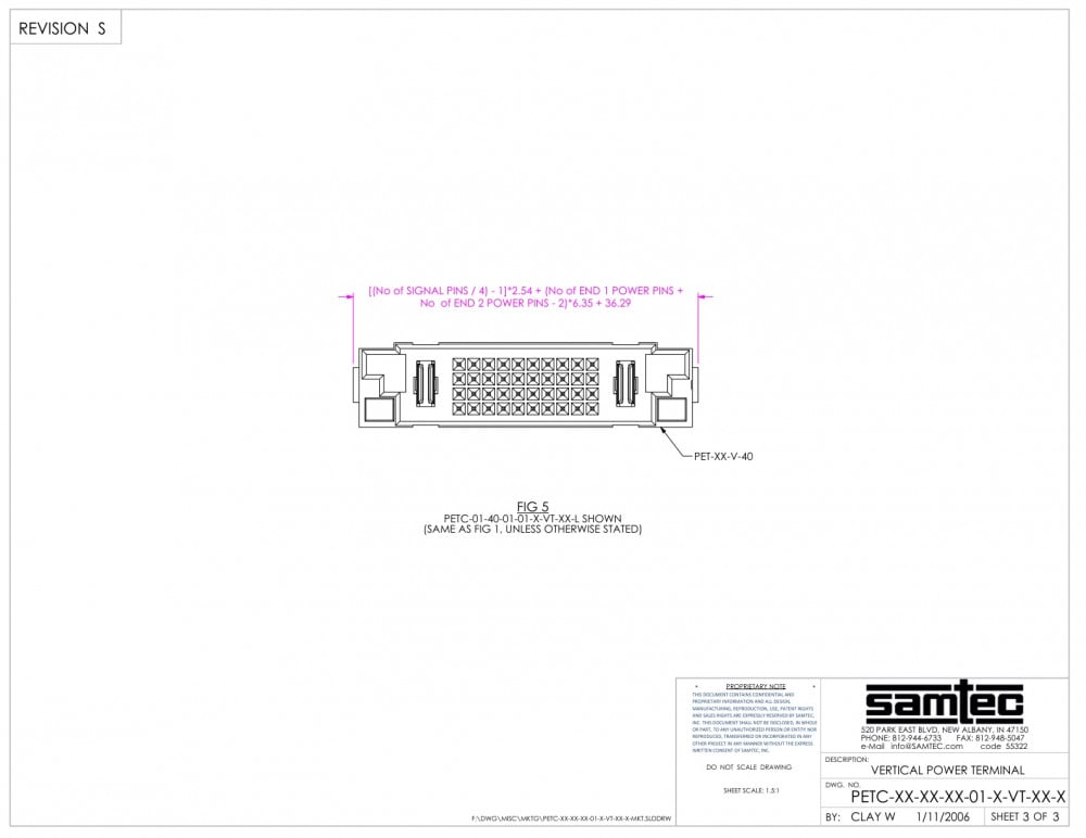 Samtec PETC technical drawing page 3