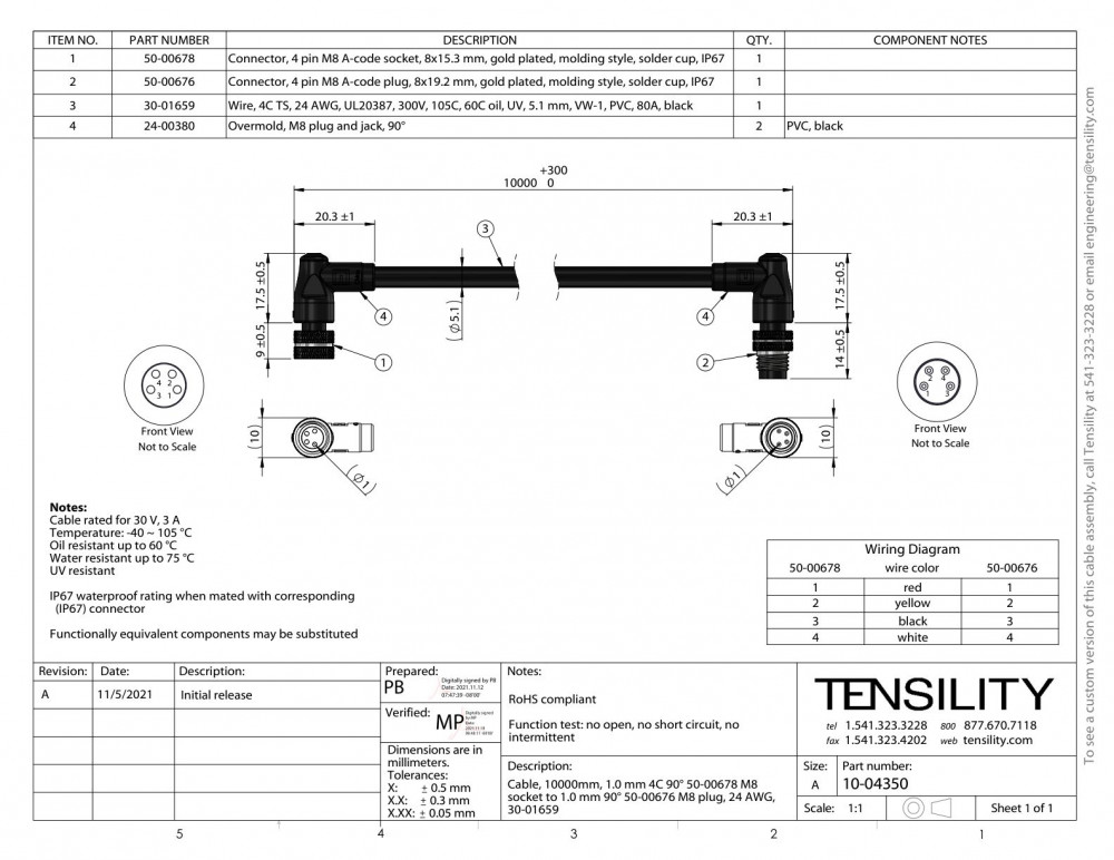 Tensility International 10-04350 cable assembly drawing