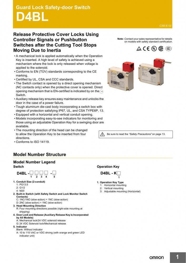 OMRON D4BL documentation page 1