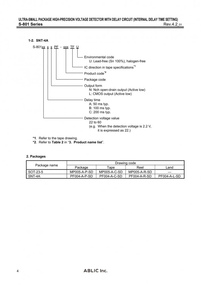 ABLIC S-801 Series datasheet page 4