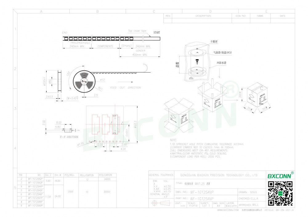 WF-1G125AxP product drawing, page 2