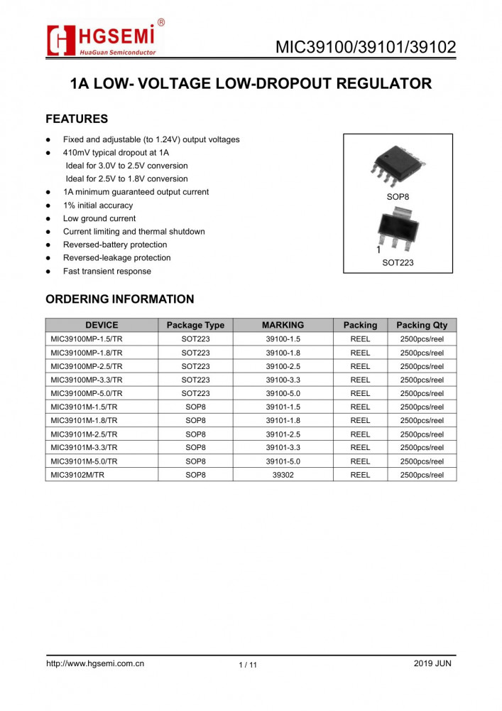 MIC39100 datasheet page 1