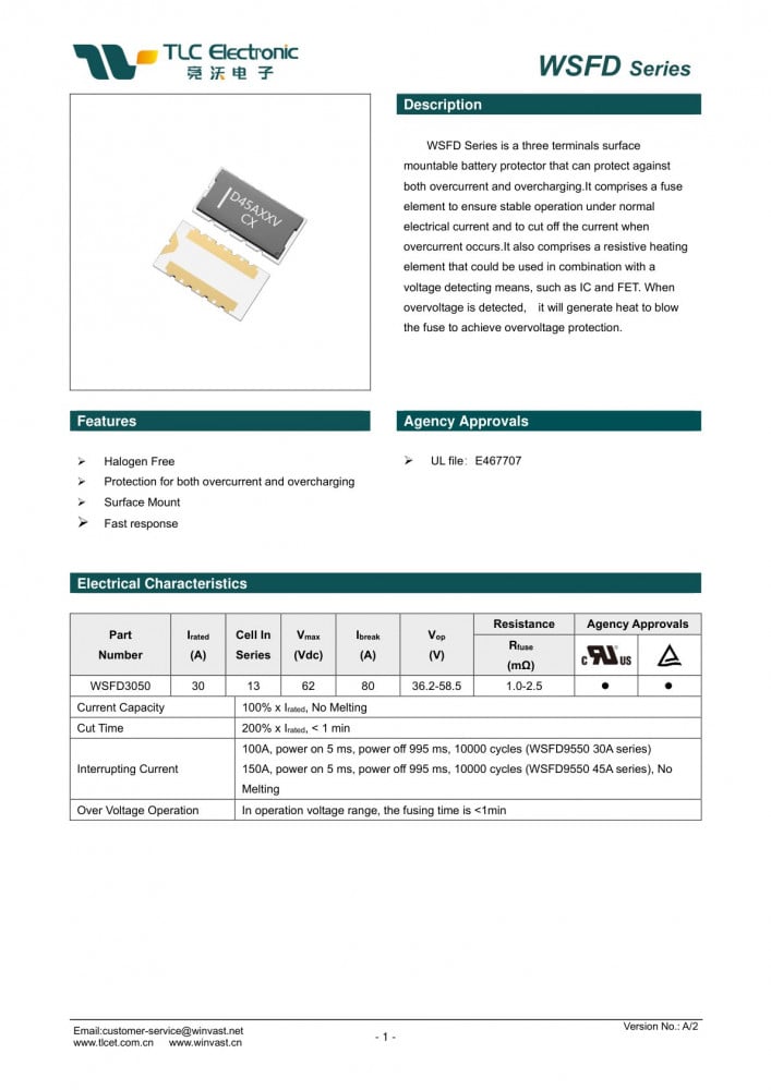 WSFD3050 specification sheet page 2