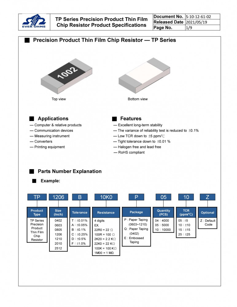 EVER OHMS TP Series datasheet page 1