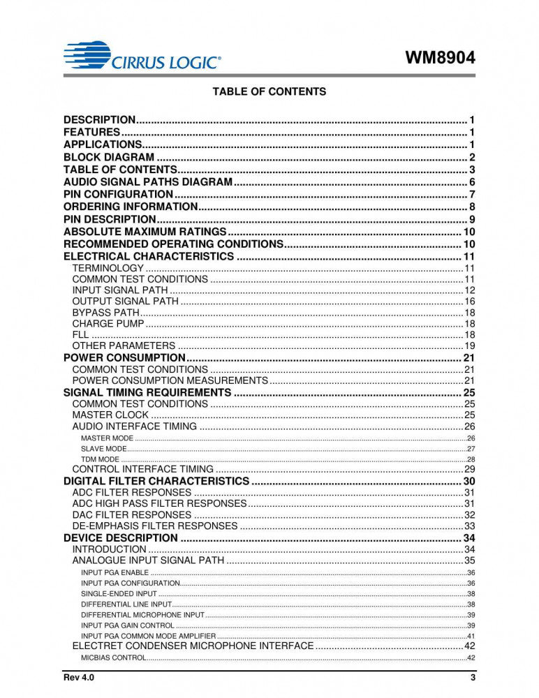 WM8904 datasheet page 3