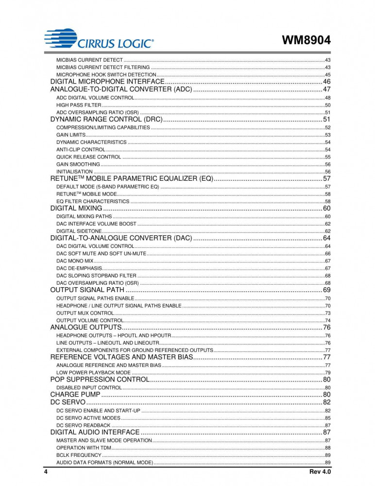 WM8904 datasheet page 4