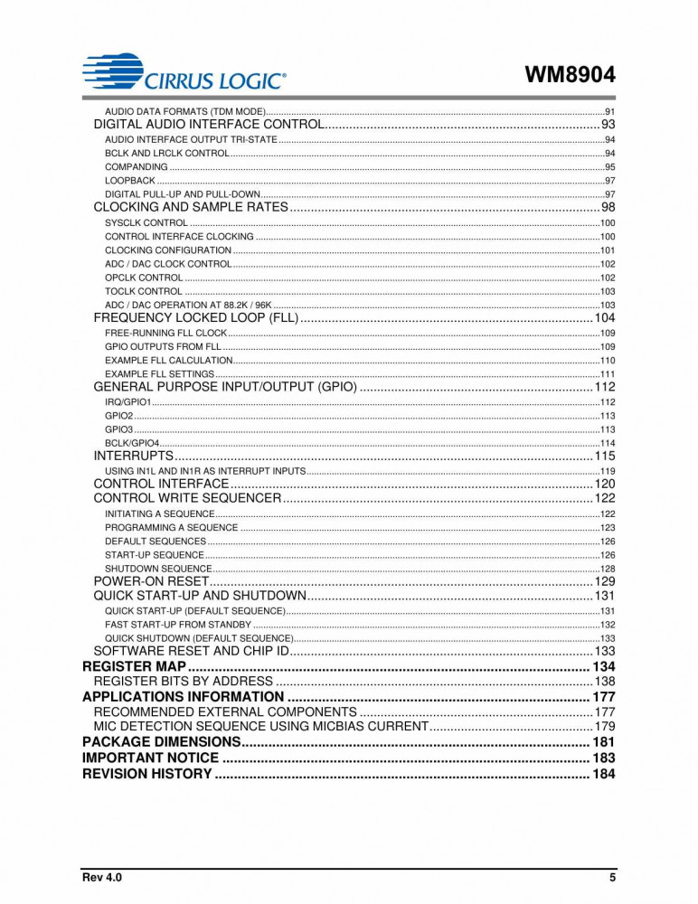 WM8904 datasheet page 5