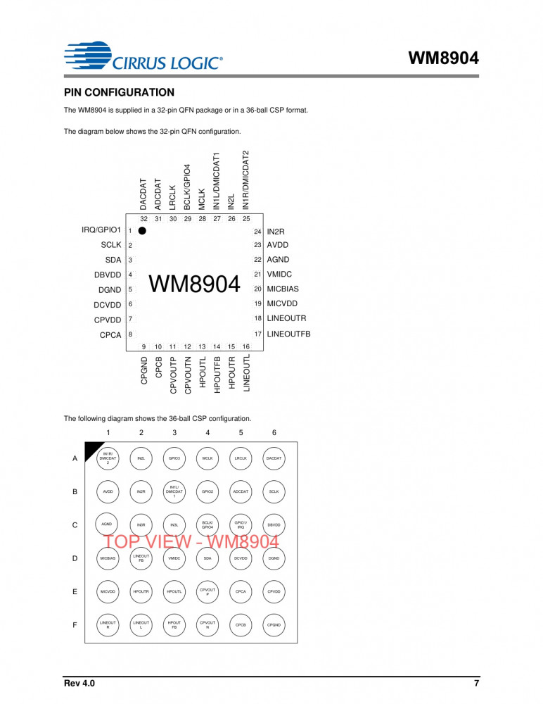 WM8904 datasheet page 7