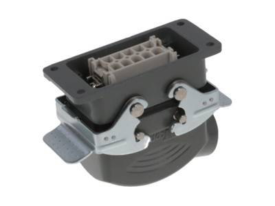 Heavy-Duty Connector Kit, 10 Pole, Series S-E Female-Male Inserts, Pg16 Die-cast Aluminum Hood-Side Entry, Bulkhead Mount Housing-Vertical, 2 Lever, Size 10B «57x27», Grey for sale