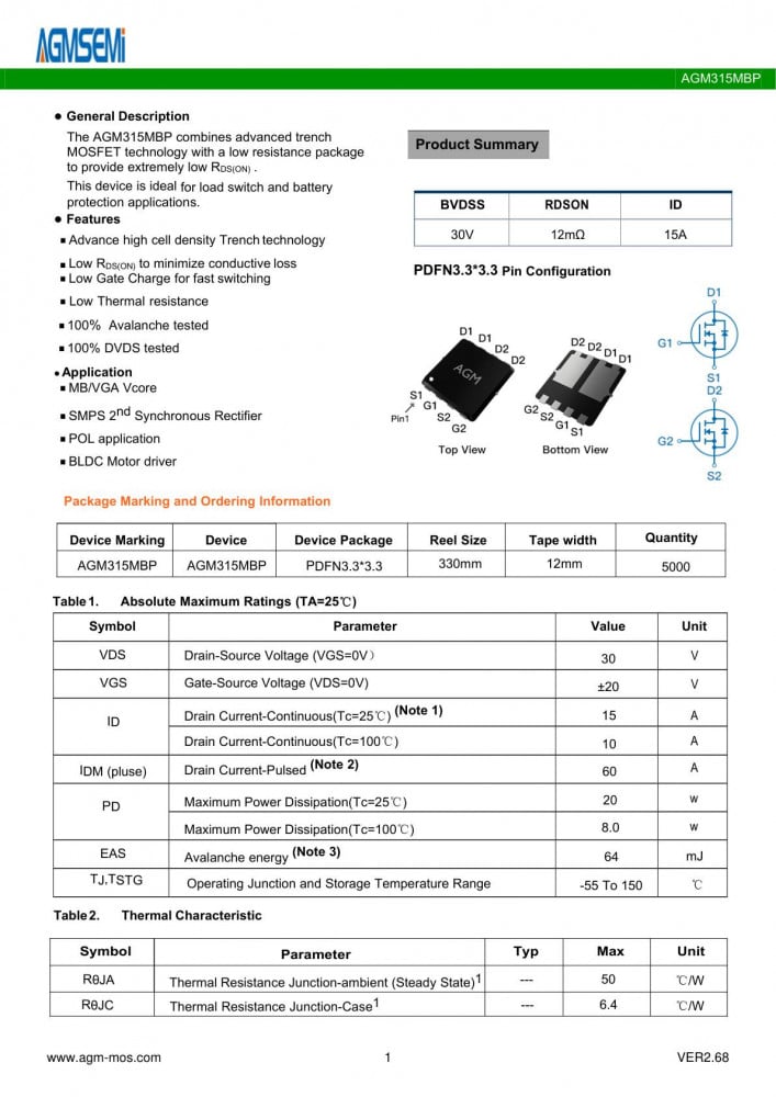 AGM315MBP datasheet page 1