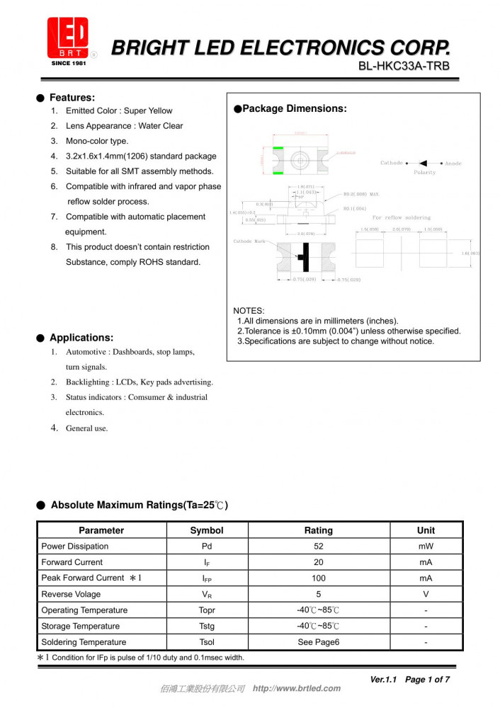 BL-HKC33A-TRB datasheet page 1