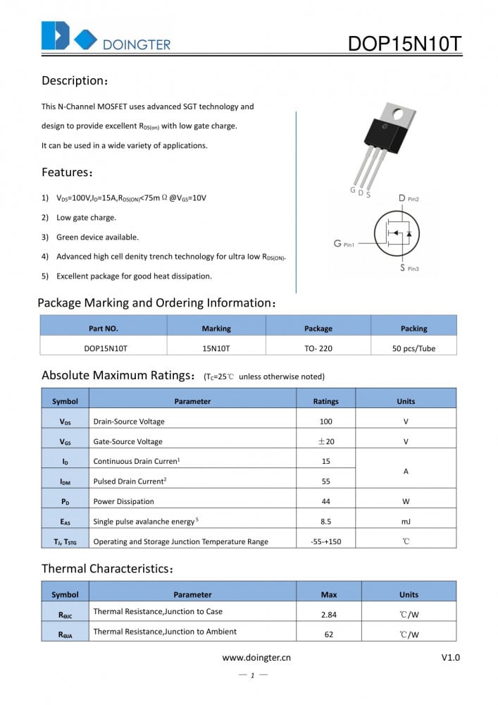 DOP15N10T datasheet page 1