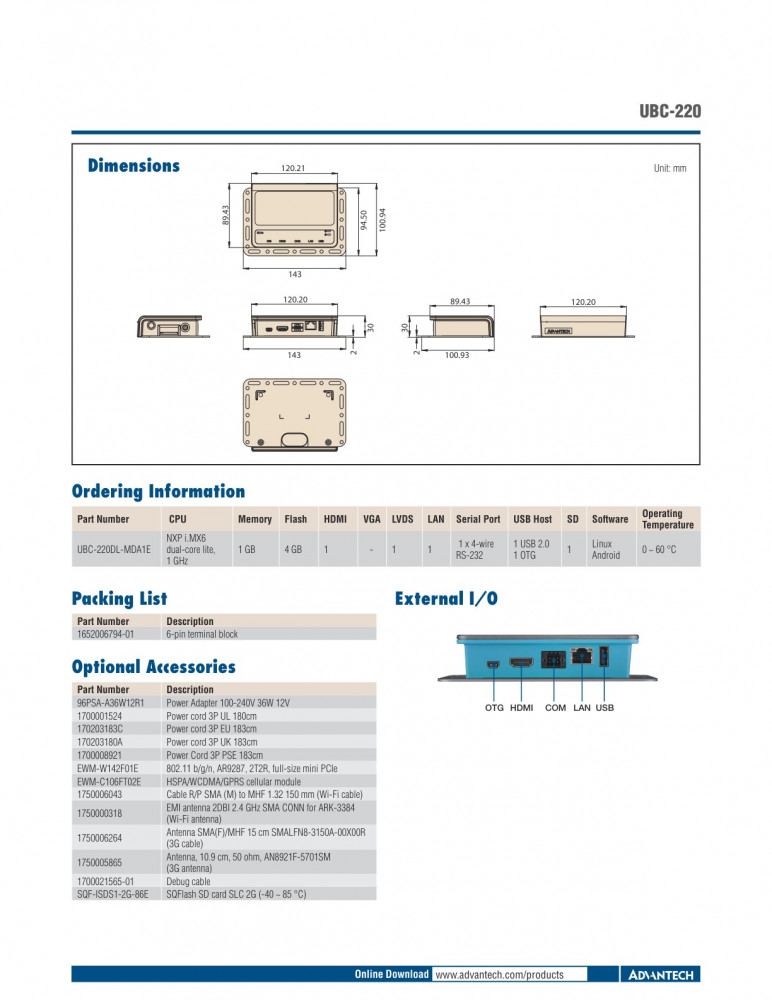 ADVANTECH UBC-220DL-MDA1E datasheet page 2