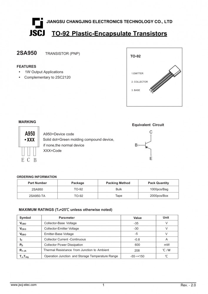 2SA950 datasheet page 1