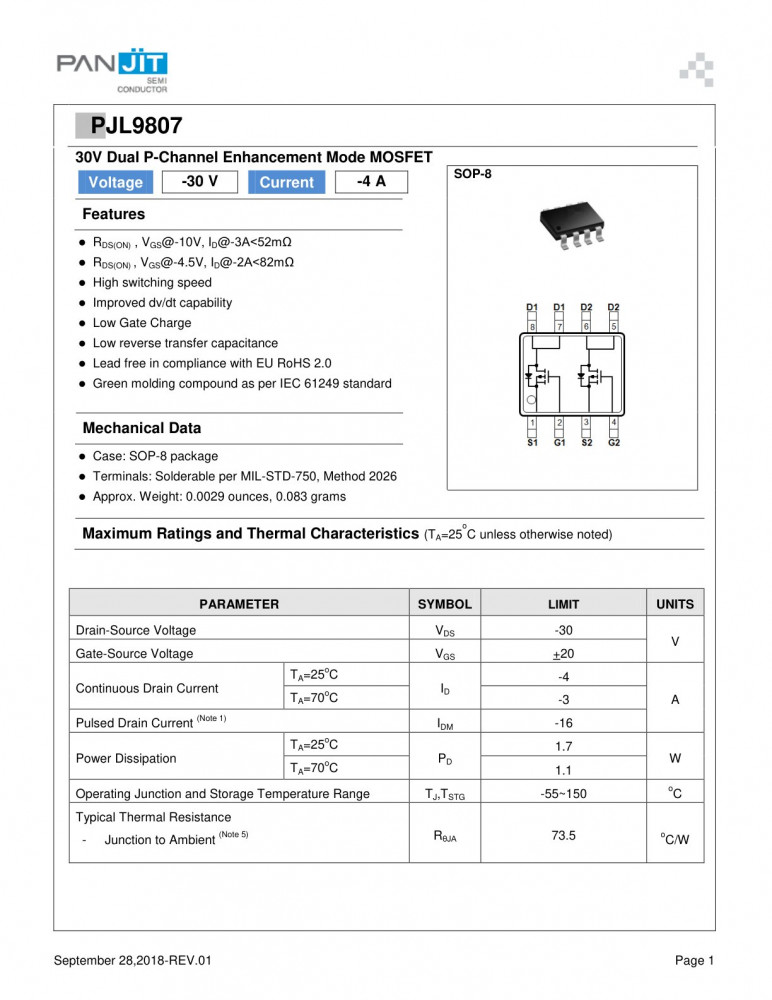 PJL9807 datasheet page 1