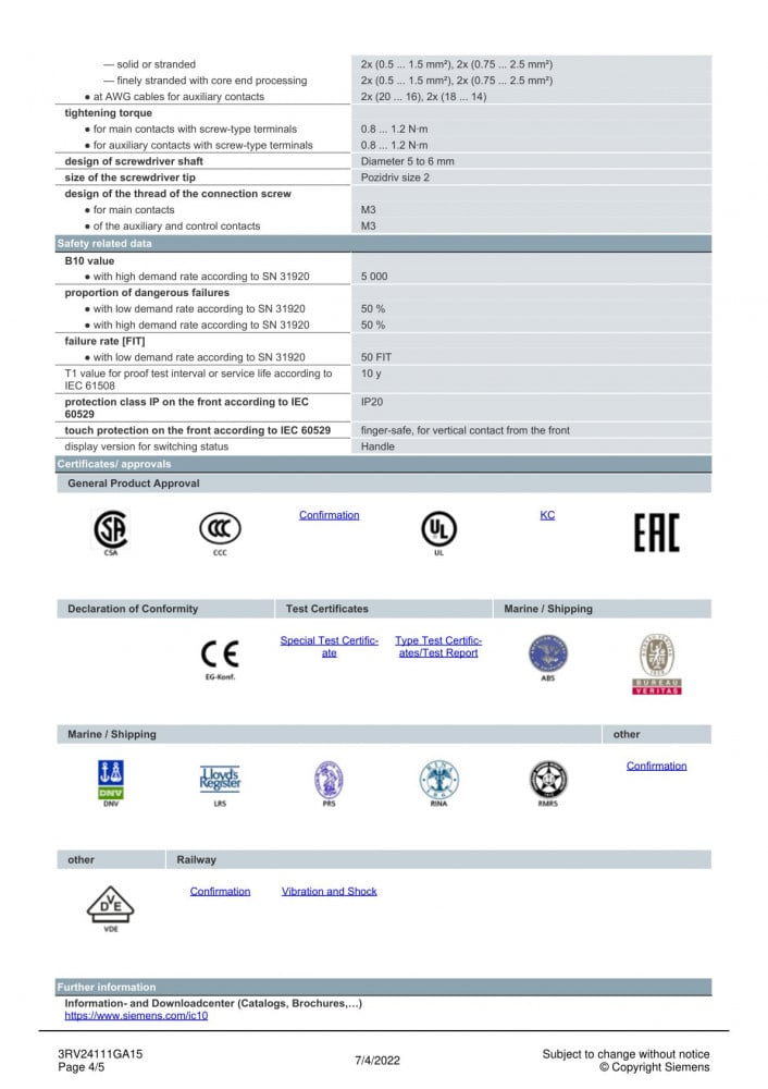 3RV24111GA15 datasheet page 4