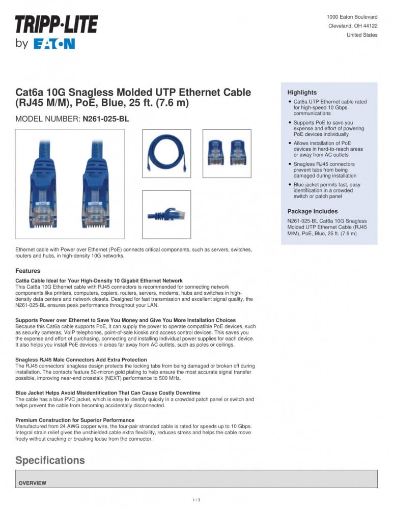 N261-025-BL technical document page 1