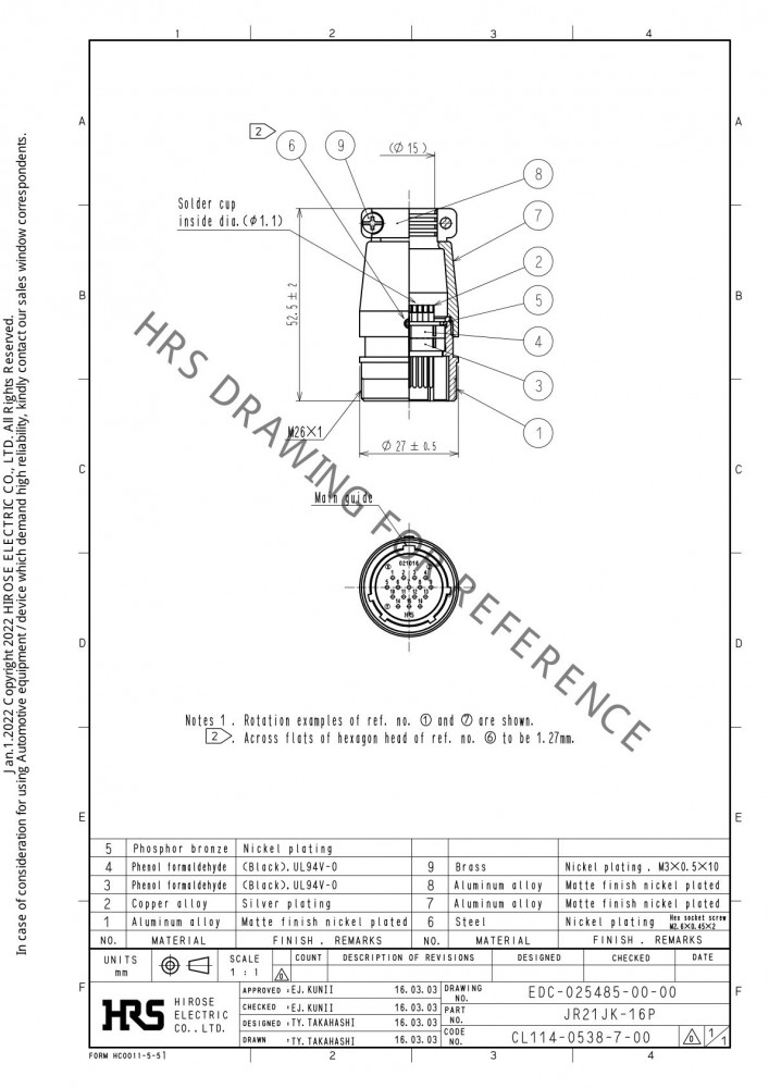 HRS JR21JK-16P technical drawing preview