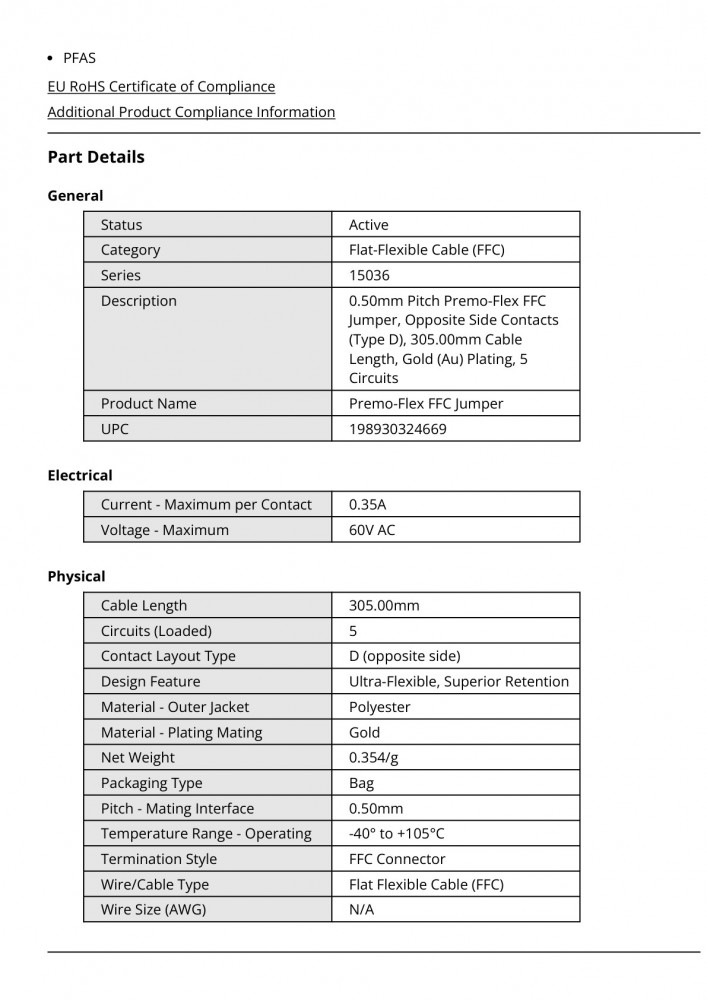 Molex FFC product family specification page 2