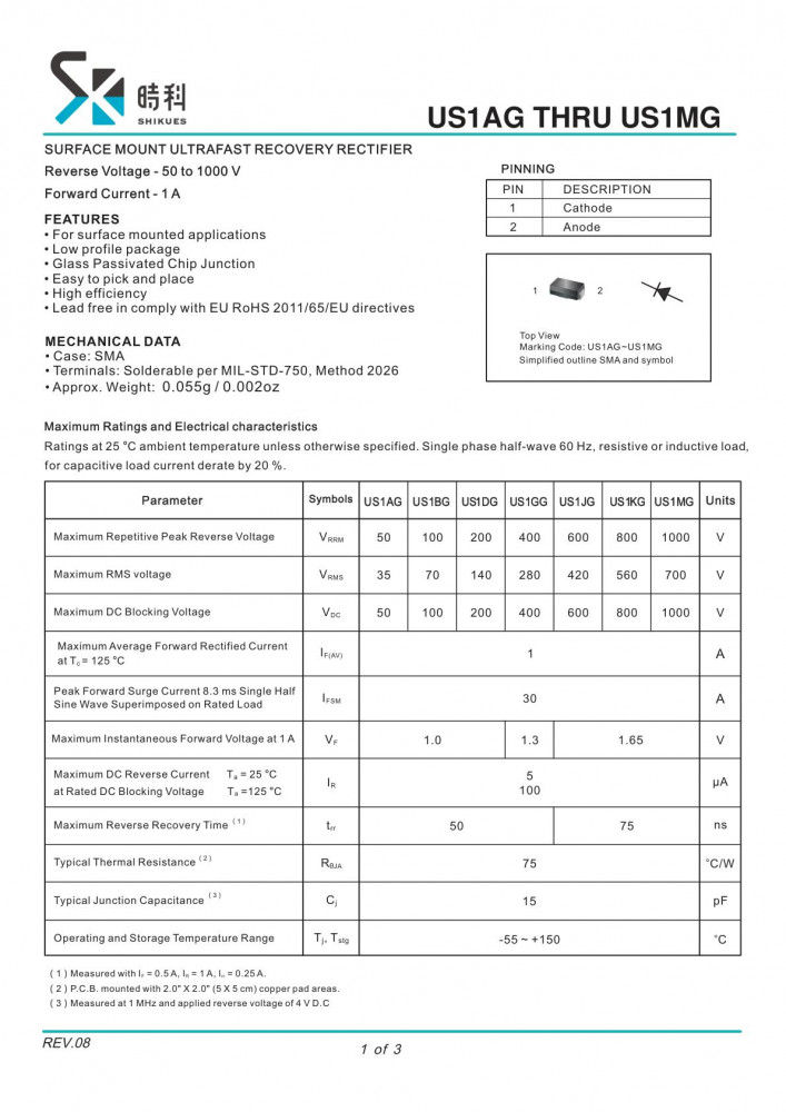 US1DG datasheet page 1