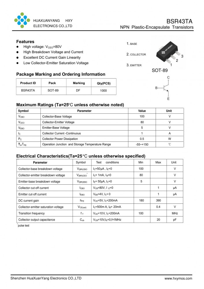 BSR43TA-HXY datasheet page 1