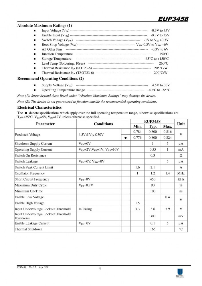 EUP3458VIR1 datasheet page 4