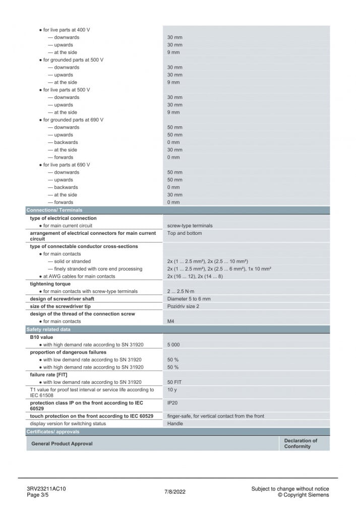 SIEMENS 3RV23211AC10 datasheet page 3