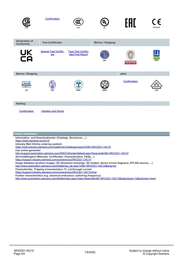 SIEMENS 3RV23211AC10 datasheet page 4