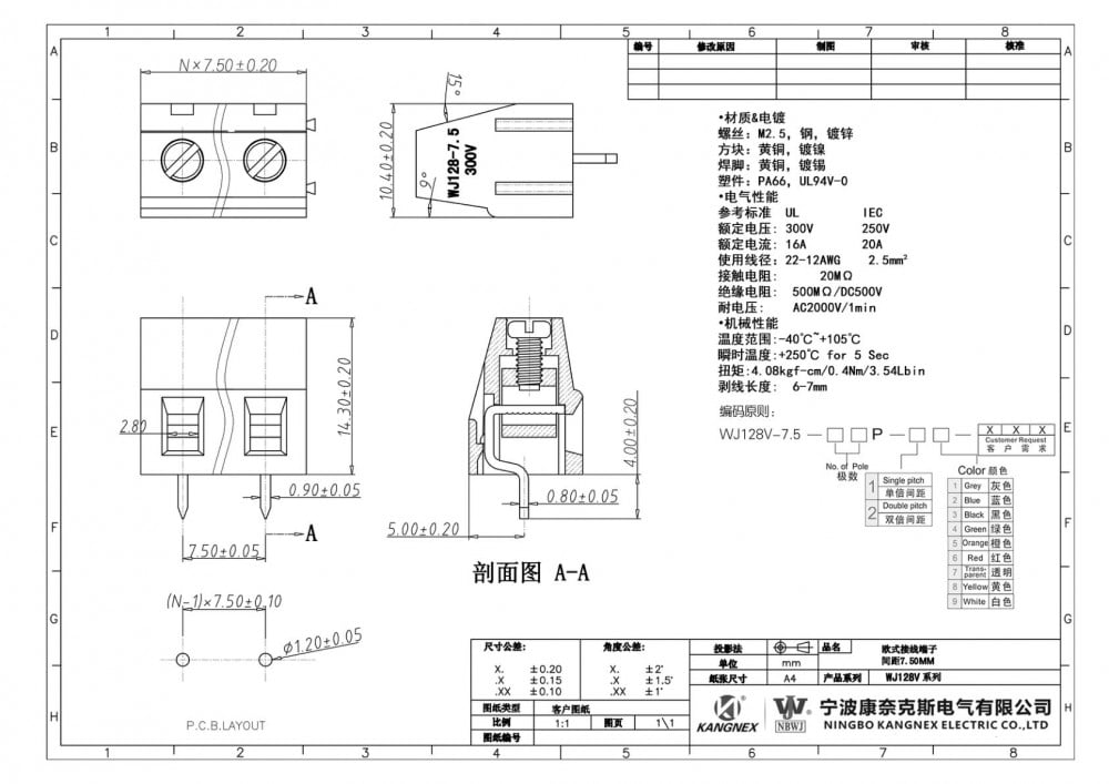 KANGNEX WJ128V-7.5-02P-14-00A technical drawing